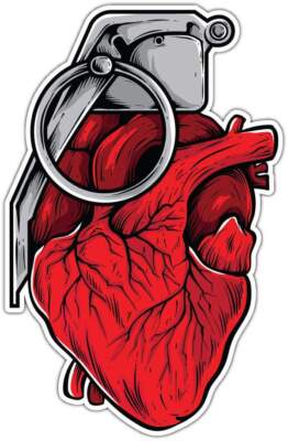 Hand Grenade Heart Military Army Car Bumper Window Sticker Decal 4"X5 ...