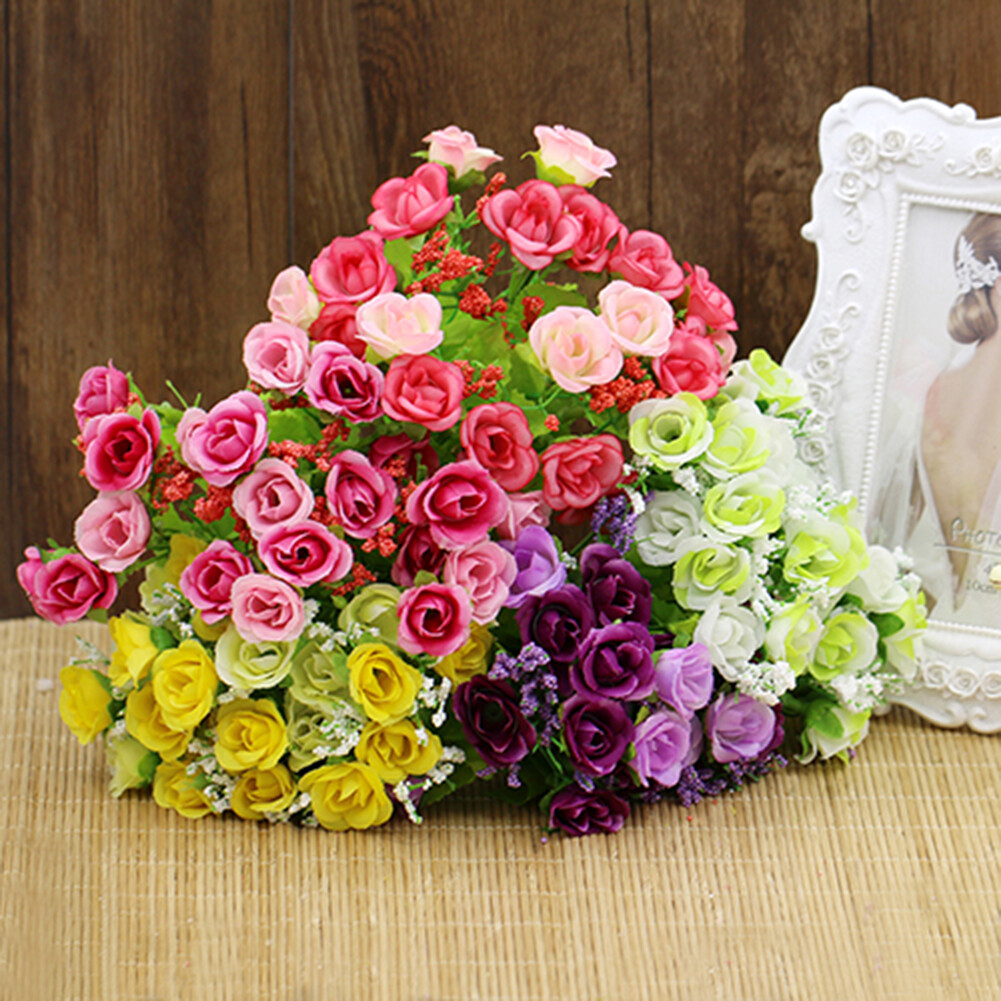 21 Heads Rose Bunch Artificial Flower Home Decor Bridal Bouquet Floral ...