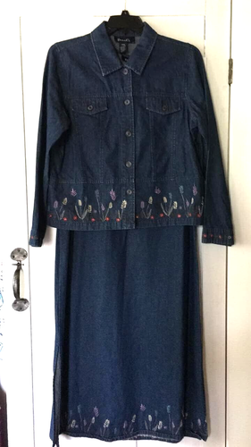 Denim Co LRG Denim jean Maxi Jumper Dress & Jacket Embroidered ...