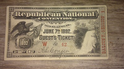 Republican National Convention ticket June 7th, 1892, balcony session ...