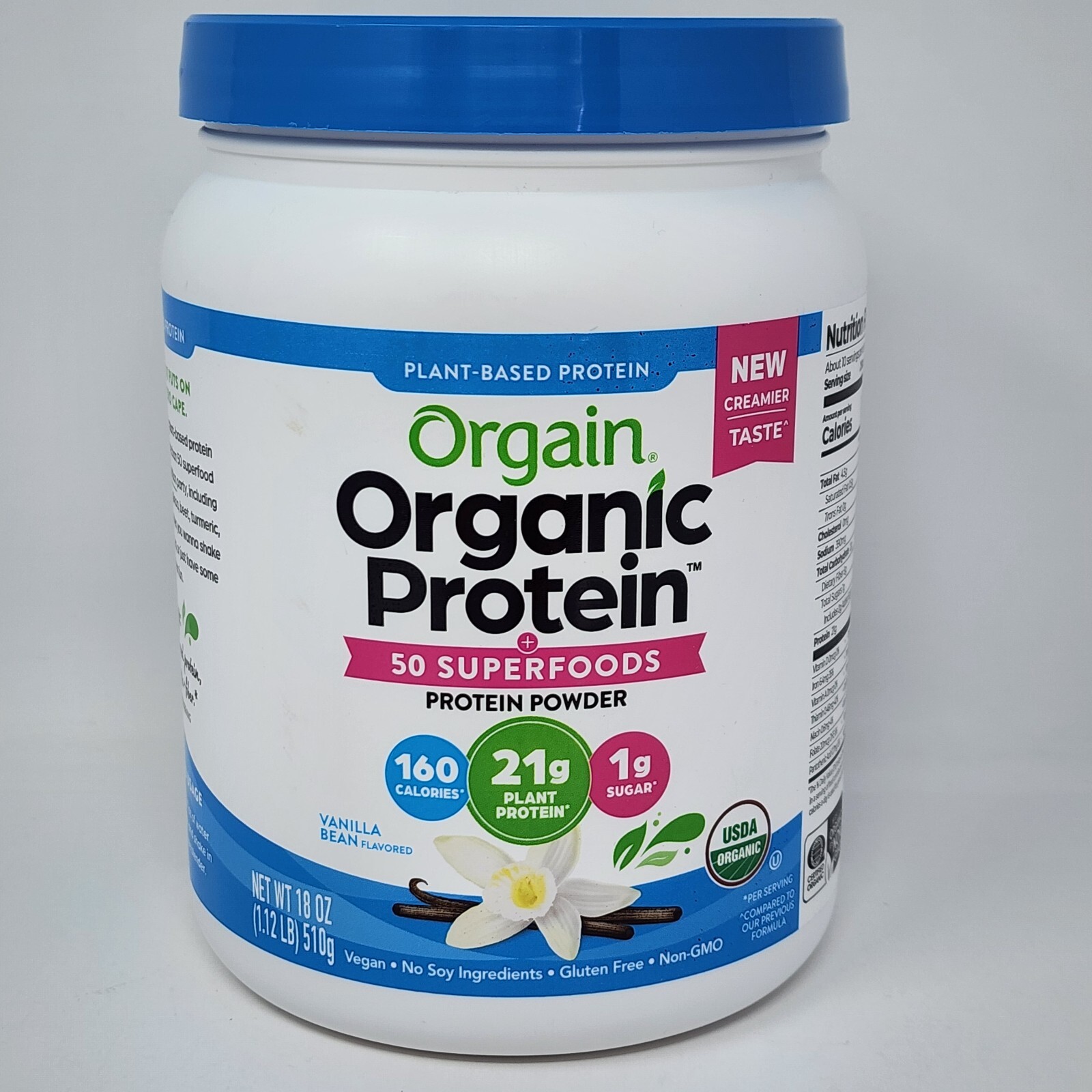 Orgain Organic Protein Powder + 50 Superfoods, Vanilla Bean 18 oz (1.12 ...