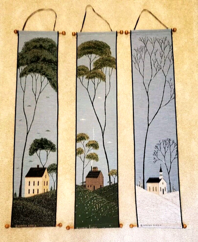 THREE Warren Kimble Folk Art Seasons Hanging Tapestries Cottagecore ...