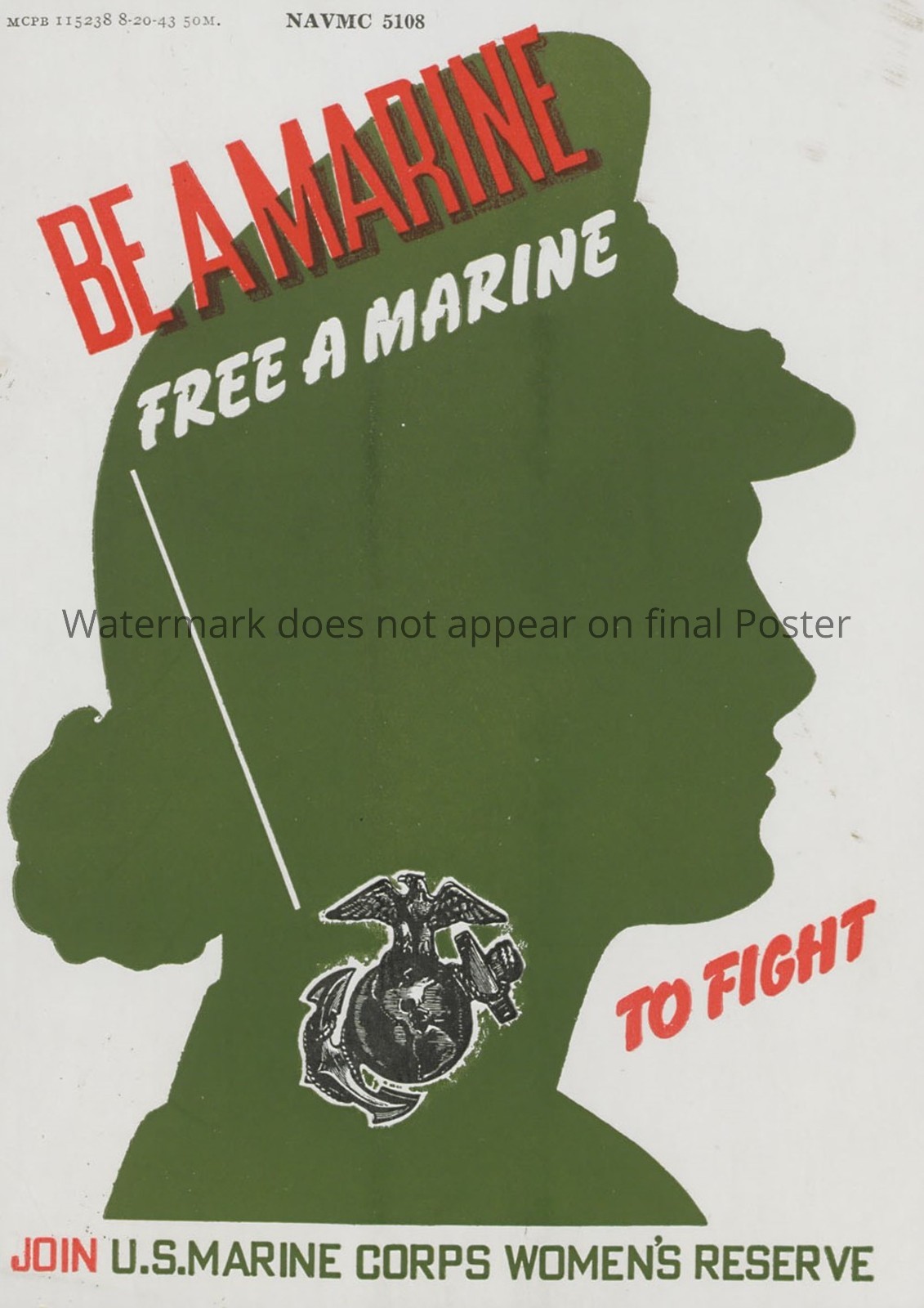 Poster United States Marine Corps Women's Reserve WW2 WWII print ...