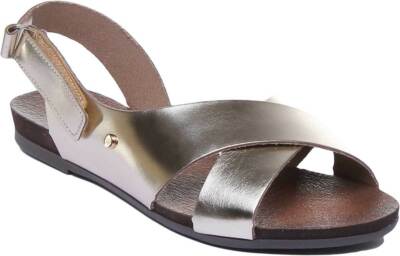 Justin Reece 7600 Women Side Buckle Leather Flat Sandals In Gold Size ...