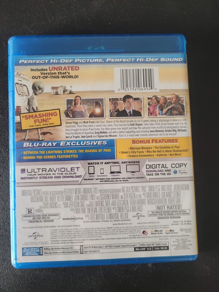 PAUL UNRATED BLU-RAY + DIGITAL COPY + ULTRAVIOLET SIMON PEGG! NICK FROST! | eBay