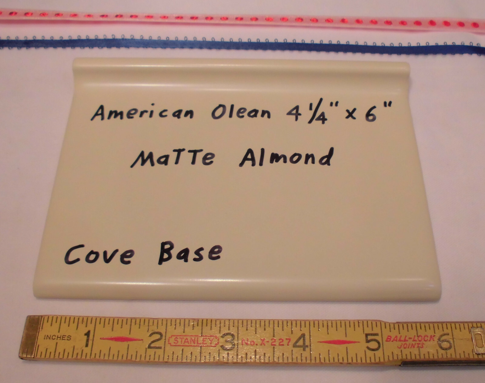 1 pc. Vintage Matte Almond: Bullnose Top; base/cove Ceramic Tile: 4-1/4 ...