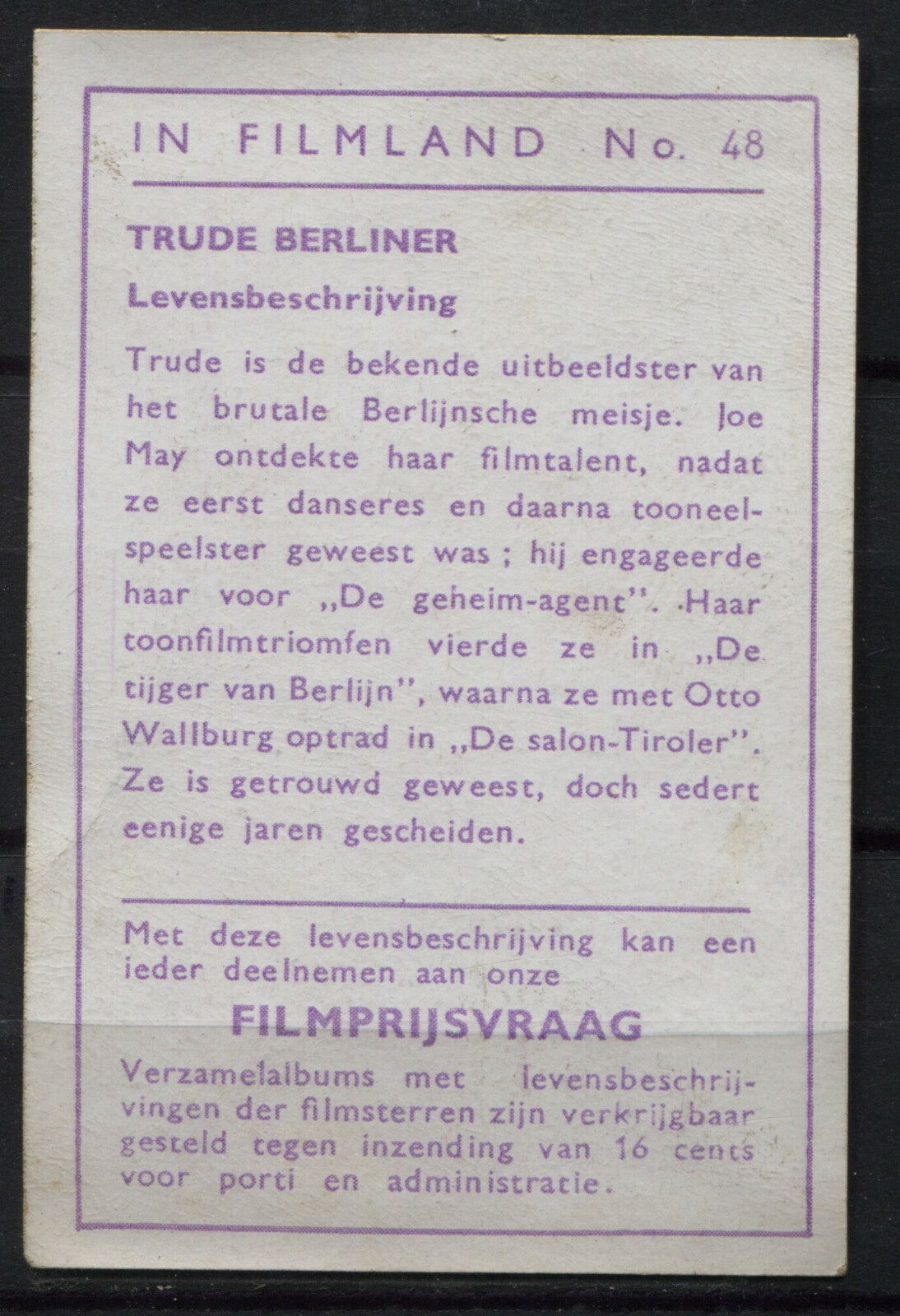 Trude Berliner Vintage Movie Film Star Trading Card | eBay