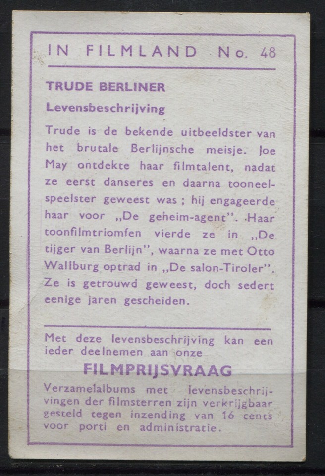 Trude Berliner Vintage Movie Film Star Trading Card | eBay