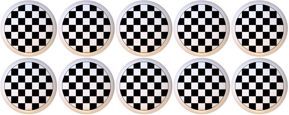 Set of 10 Black Checkerboard CERAMIC Drawer Pulls Dresser Drawer ...