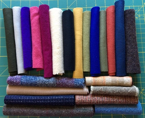 FELTED WOOL FABRIC PIECES MODA & Upcycled LOT APPLIQUE RUGS FIBER ART ...