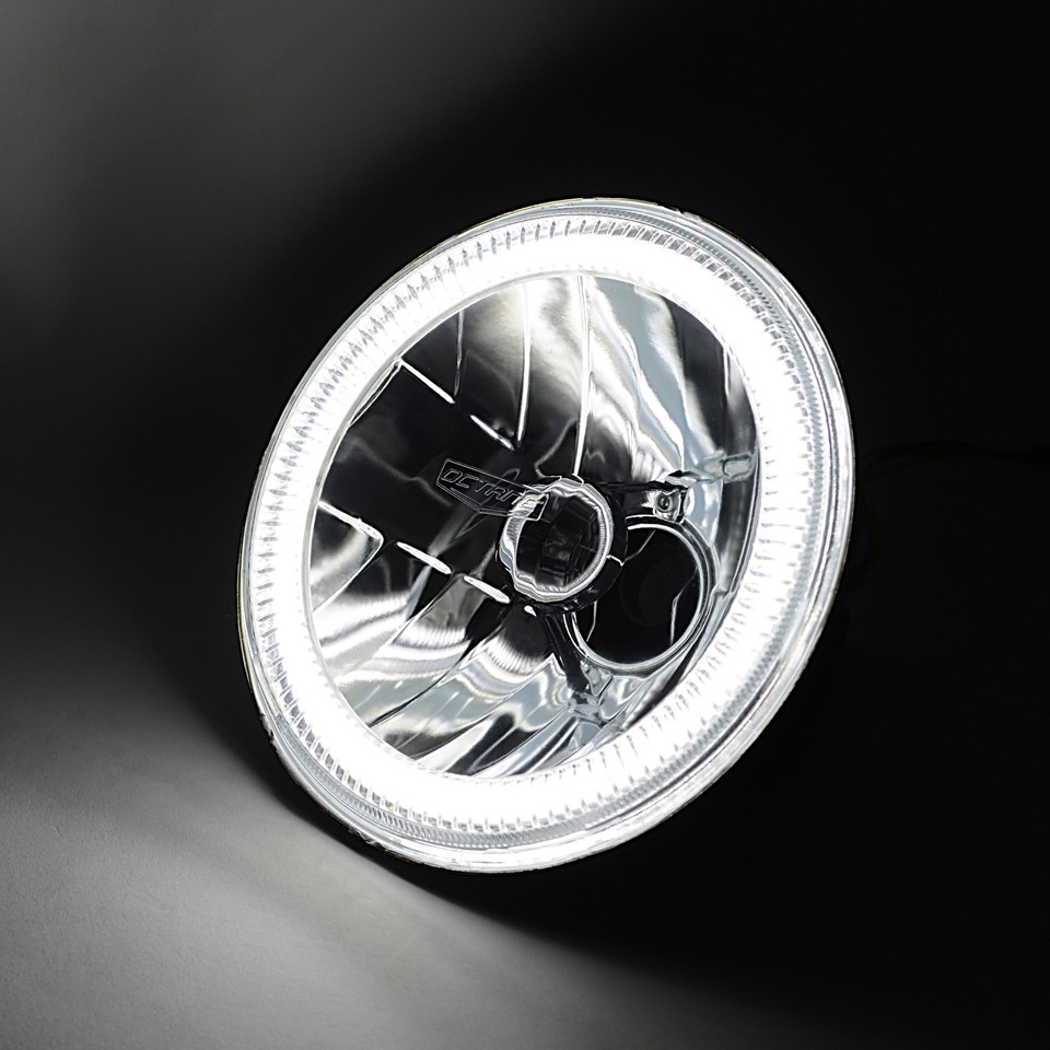 7" Switchback White LED DRL / Amber Turn Signal Angel Eye Halo H4 60w ...