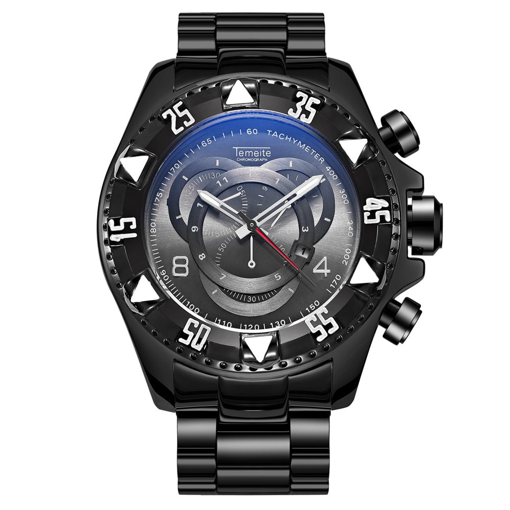 TEMEITE 2026 Mens Fashion Big Dial Quartz watch Luxury Gold Blue Full ...