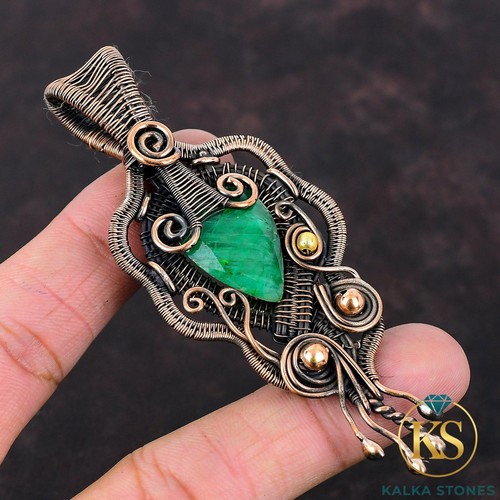 Easter Deal Copper Zambian Emerald Gemstone Wire Wrapped Artisan ...