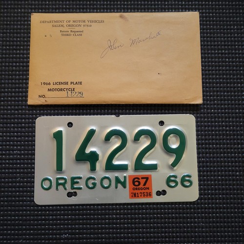 Vintage 1966 Oregon Motorcycle License Plate With 1967 Sticker | eBay