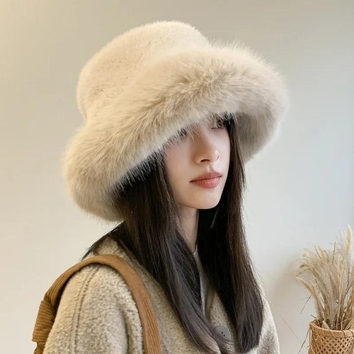 New Womens Faux Rabbit/Rex Fur Hat Bowler Hat Warm Beanie W Fox Fur Brim | eBay