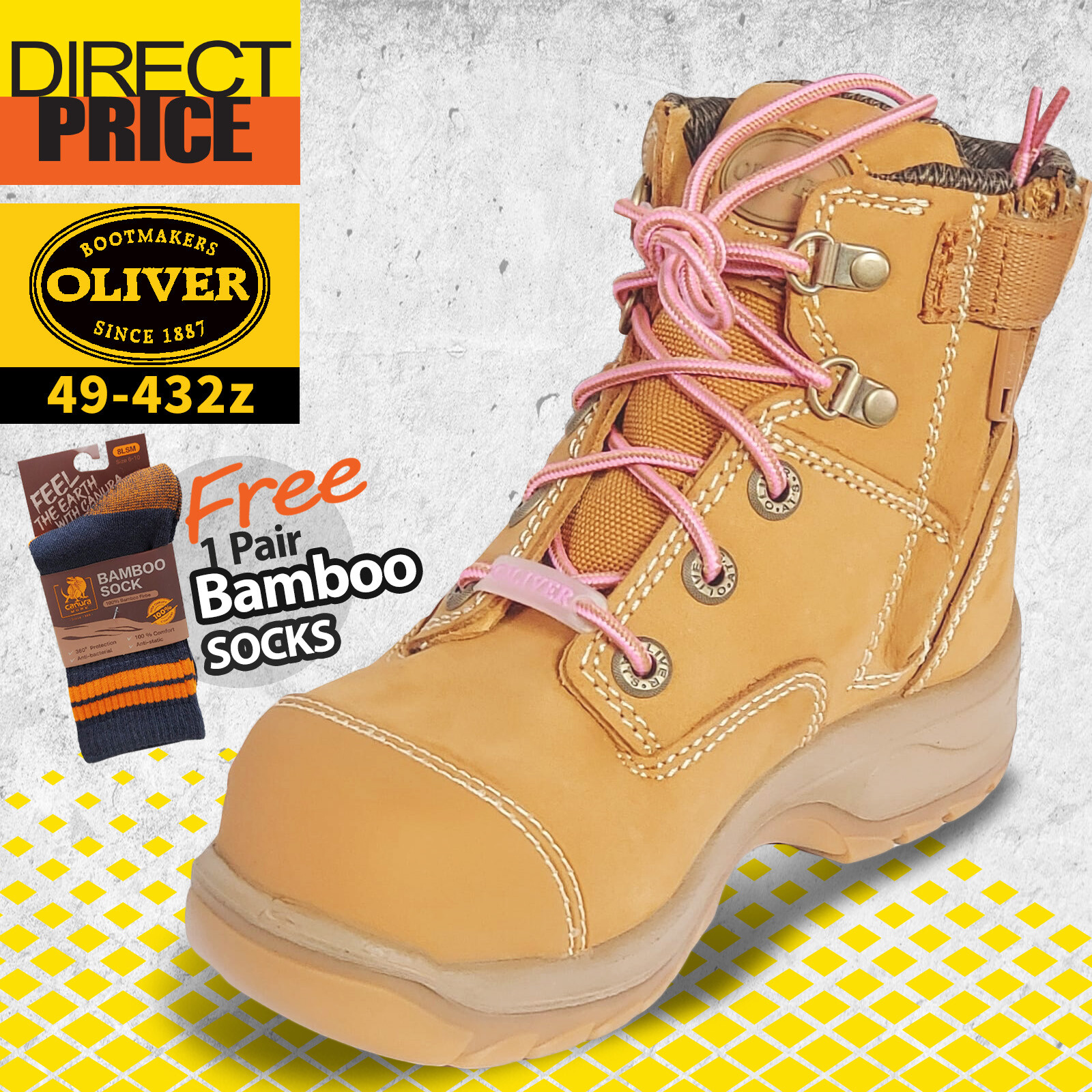 Oliver Work Boots Women's Safety Wheat Work Boots Zip Sided Steel Toe ...