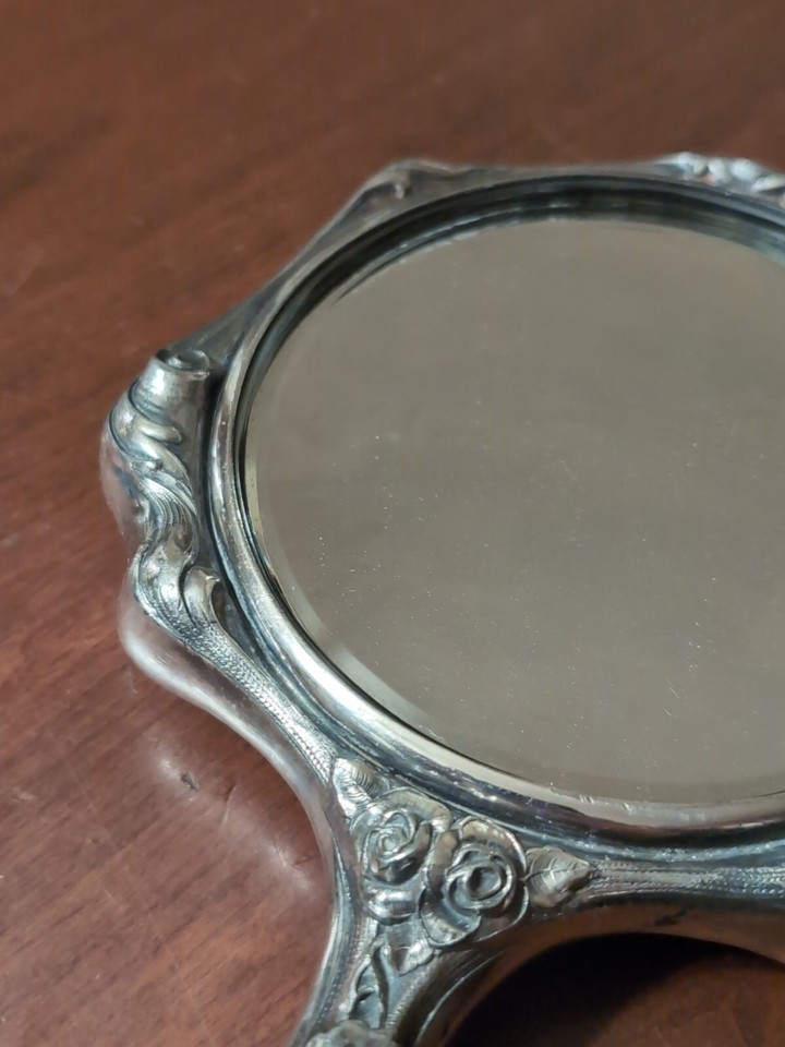 Antique American Victorian Hand Mirror Silverplate Lute Player Serenade ...