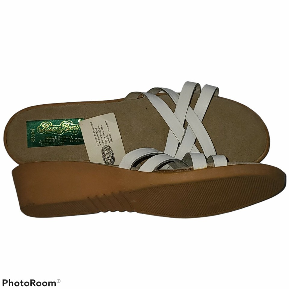 Vintage 8 NWT Razz Berry Zayre Tag Italy Wedge Sandal White Leather Sz ...