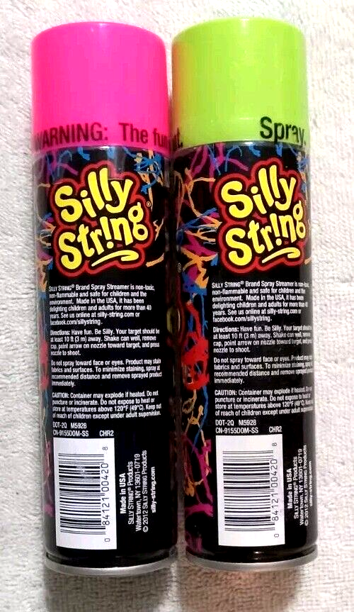 (2) X Silly String Max Spray Streamer Cans ~ NET WT 3oz Each ~ Pink ...