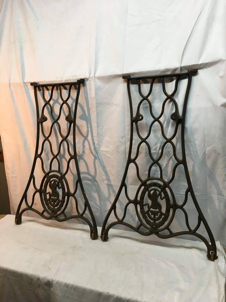 VTG Singer Sewing Machine CAST IRON Pair Treadle Base Legs Side Table ...