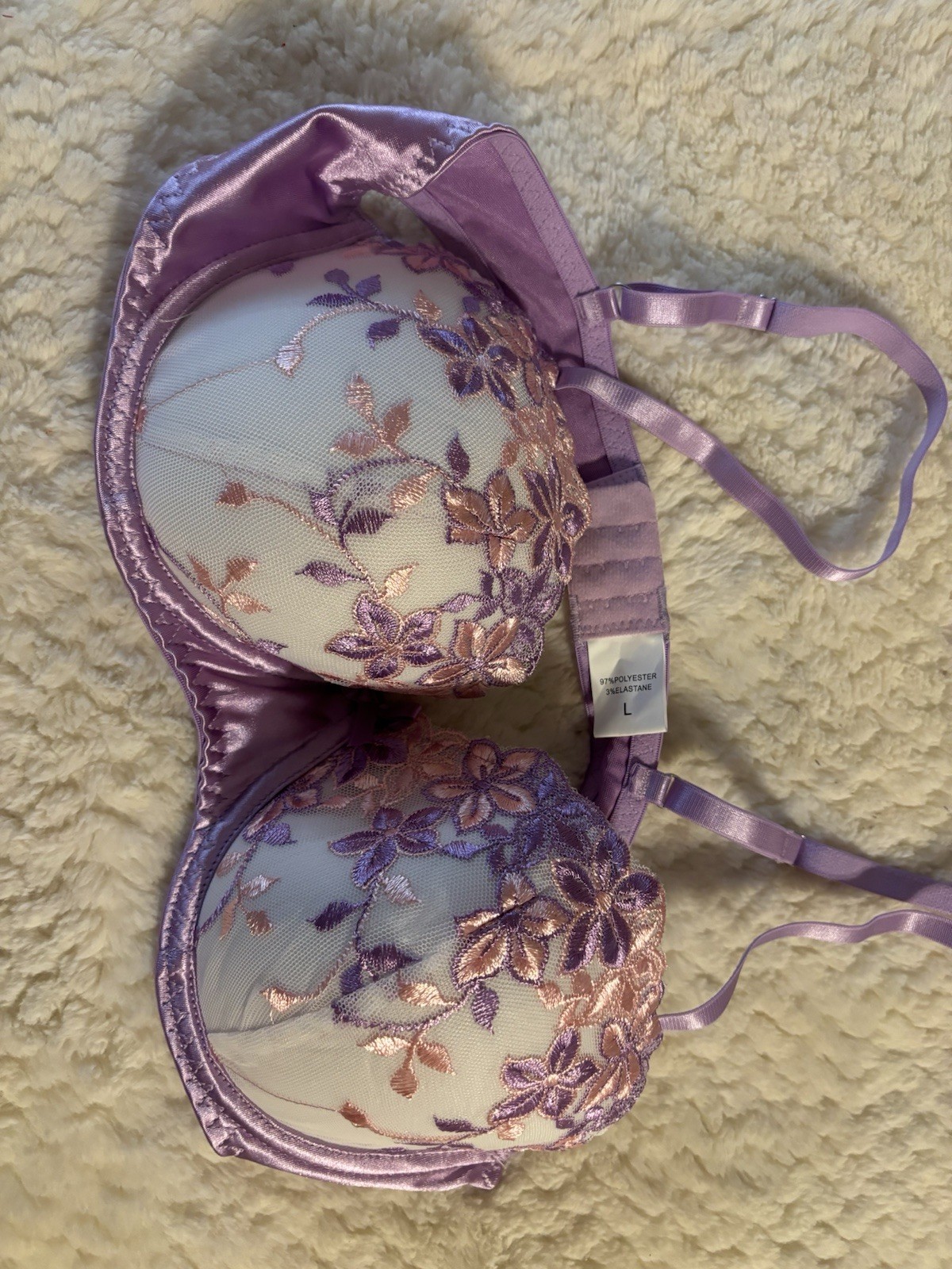 VTG Beautiful Purple Satin Bra And Panties With Flowe… - Gem