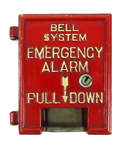 Vintage Bell System Emergency Alarm Pull Down Cast Iron Fire Alarm Box ...