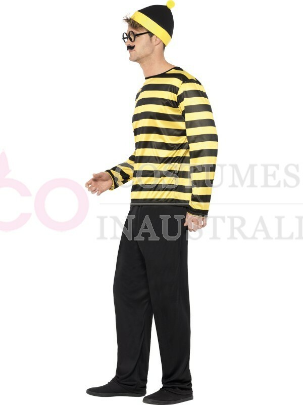 Mens Wheres Wally Odlaw Costume Yellow Waldo Where's Wally Fancy Dress ...