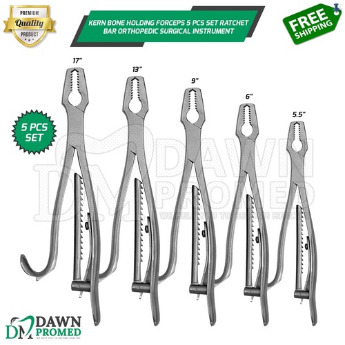 Kern Bone Holding Forceps 5 Pcs Set Ratchet Bar Orthopedic Instrument ...