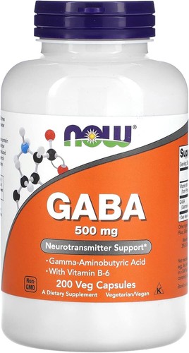 NOW Supplements, GABA (Gamma-Aminobutyric Acid) 500 mg + B-6, Natural ...