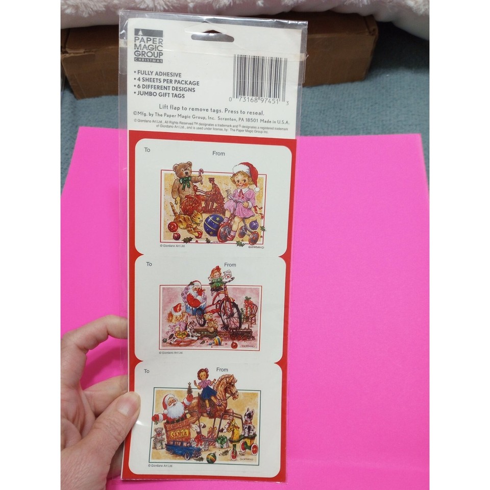 Vtg Paper Magic Group Peel 'N Stick Gift Tags sticker package Toychest ...