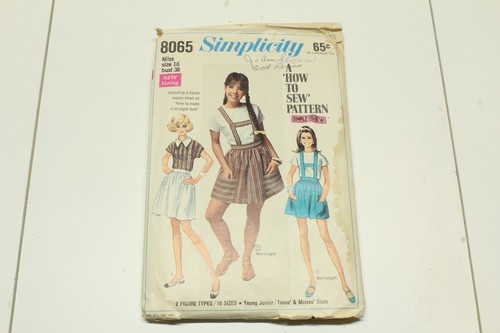 Vintage Simplicity 8065 Suspender Skirt Collared Blouse Pattern Size 16 Cut 60s | eBay