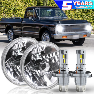 PAIR 7 INCH ROUND HEADLIGHTS HALOGEN CONVERSION KIT - COMES WITH H4 ...