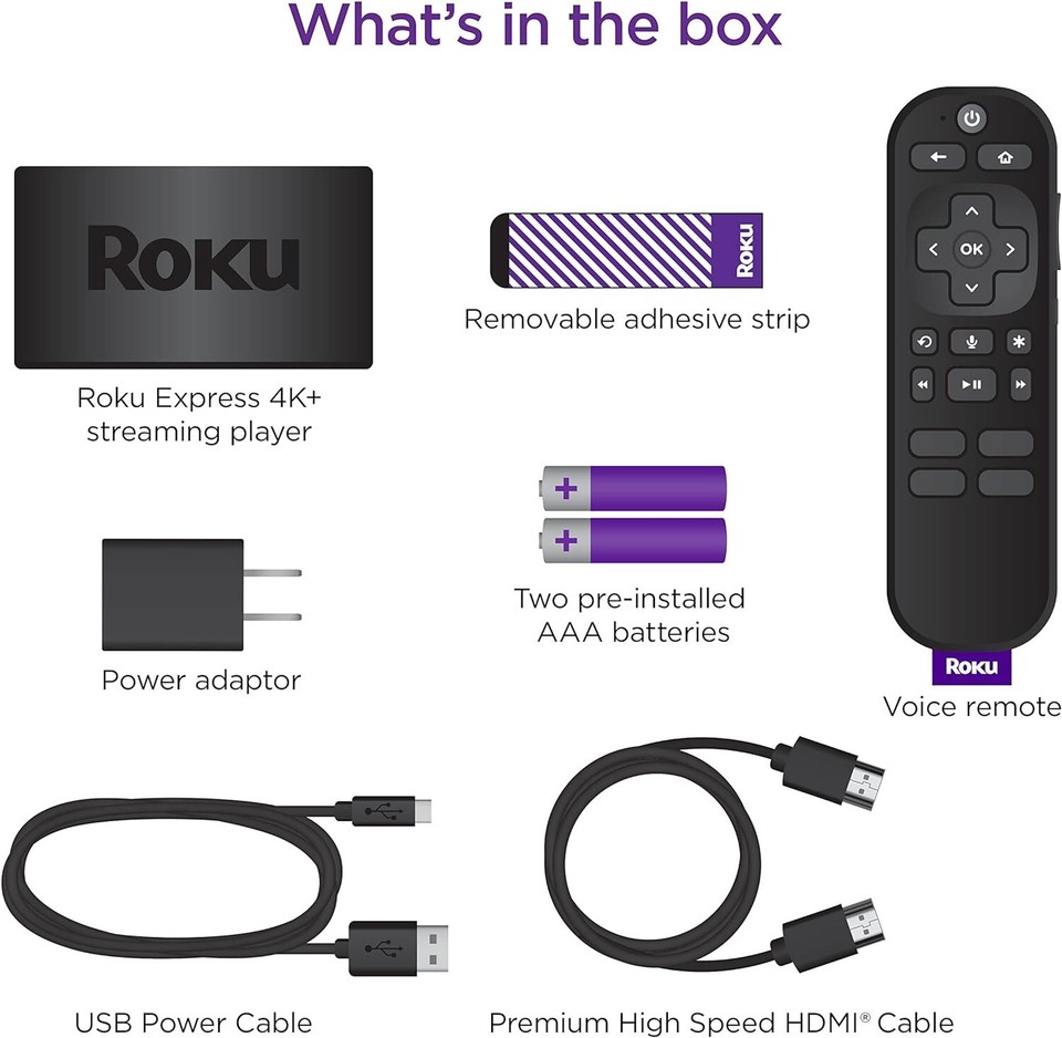 Roku Express 4K+ Roku Streaming Device 4K/HDR, 3941RW2 Black Roku Voice ...