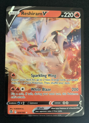 Reshiram V 024/195 - Silver Tempest - Ultra Rare Holo Pokemon Card Near ...