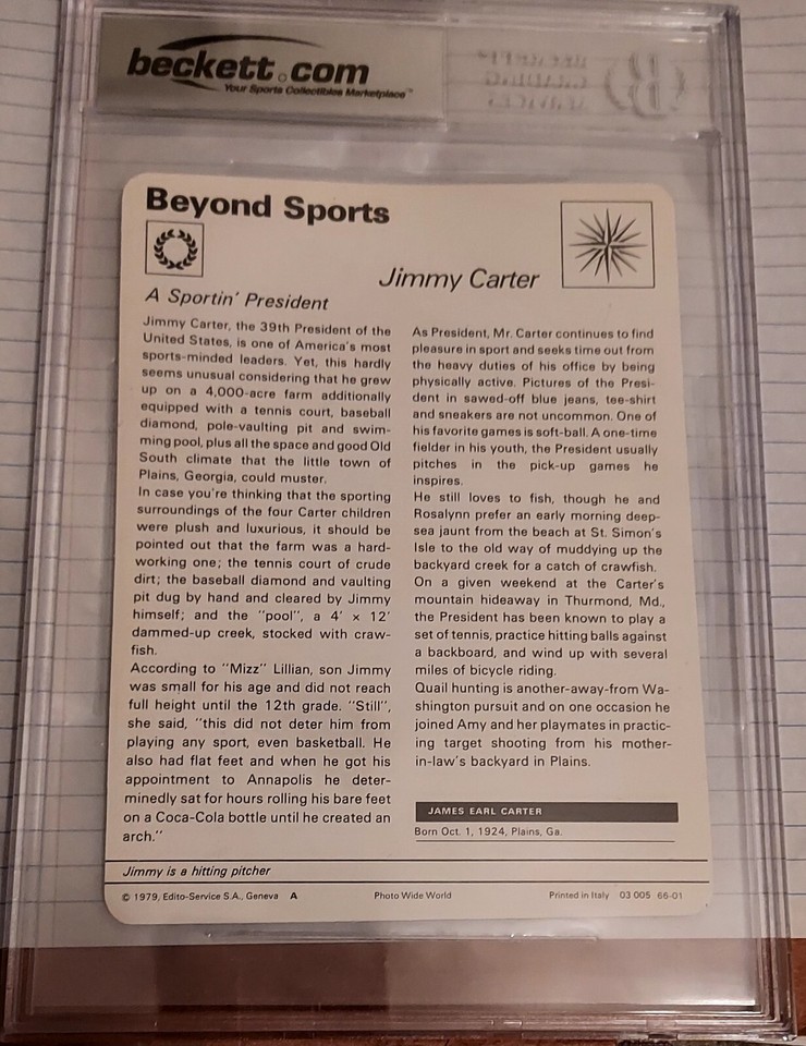 1977-1979 Sportscaster Card Jimmy Carter BGS 9 Rare, Beyond Sports! | eBay