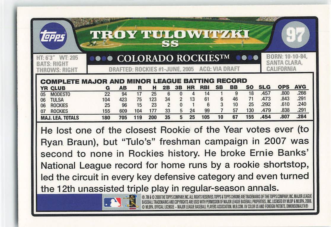 2008 Upper Deck - #482 Troy Tulowitzki for sale online | eBay