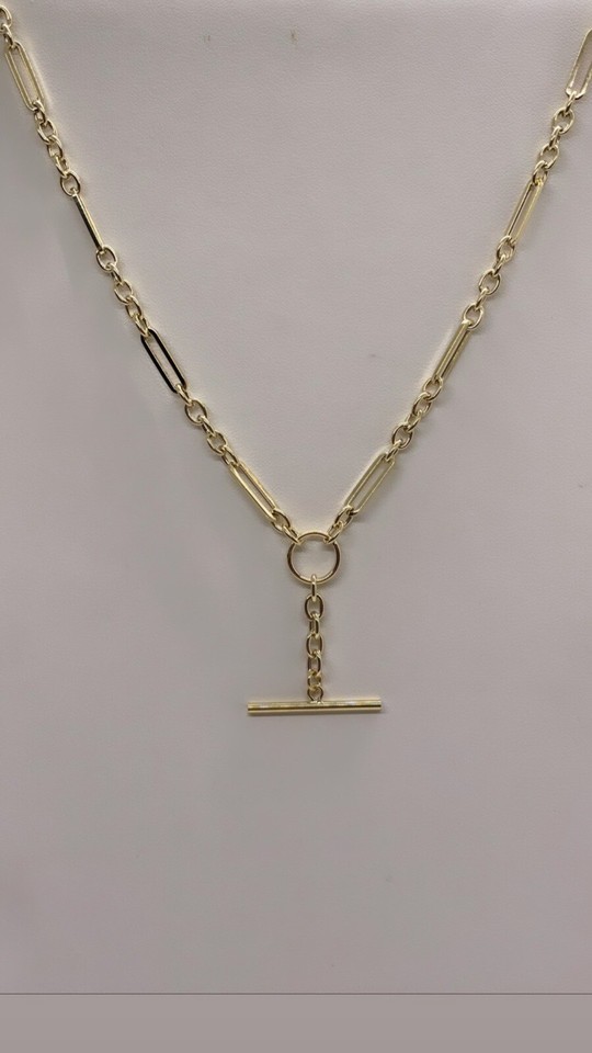 14k Yellow Gold Paperclip Necklace - Paper Clip Necklace - Fancy Gold ...