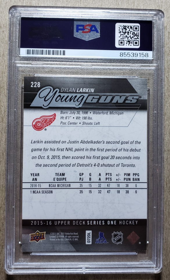 Dylan Larkin Signed 2015-16 UD Young Guns Autograph PSA/DNA Certified ...