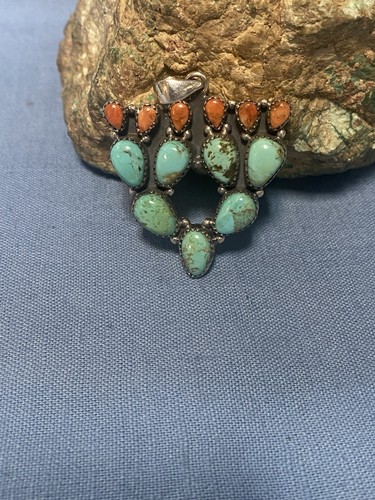 Sterling Silver Turquoise and Coral Cactus Pendant*Signed* | eBay