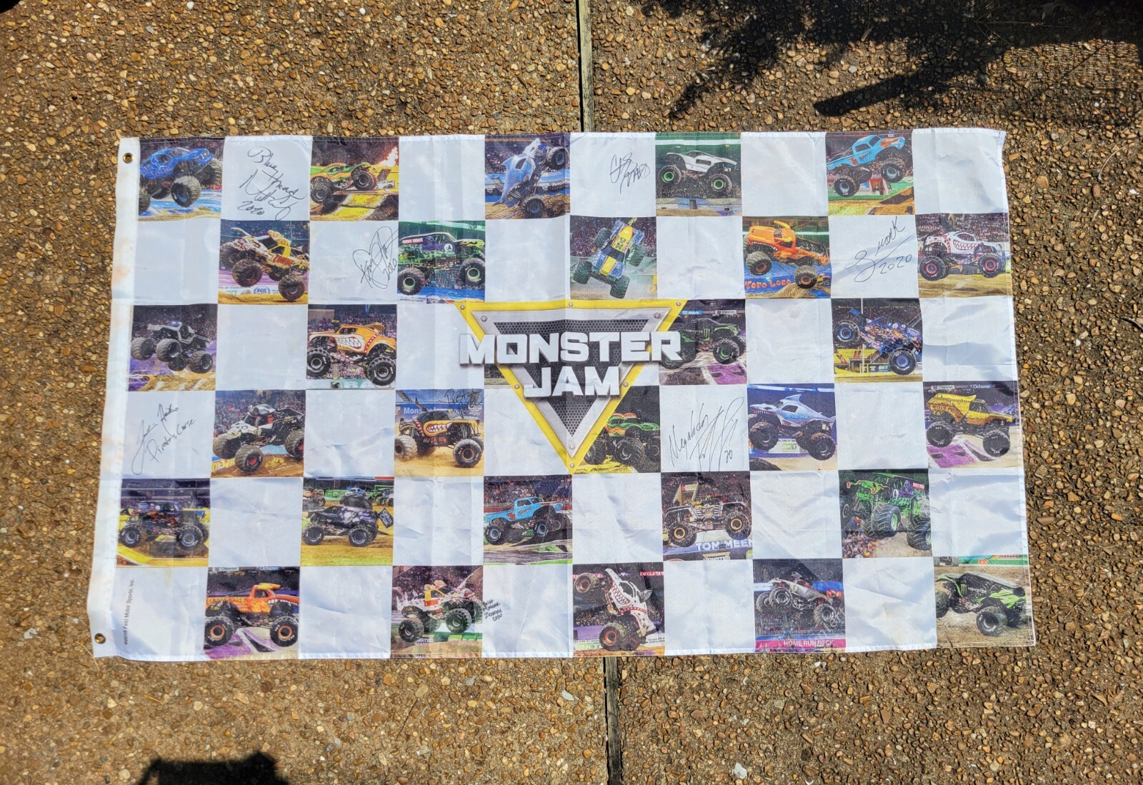 Huge 59x34" Monster Jam Flag Banner AUTOGRAPHED 8 Various Drivers ...