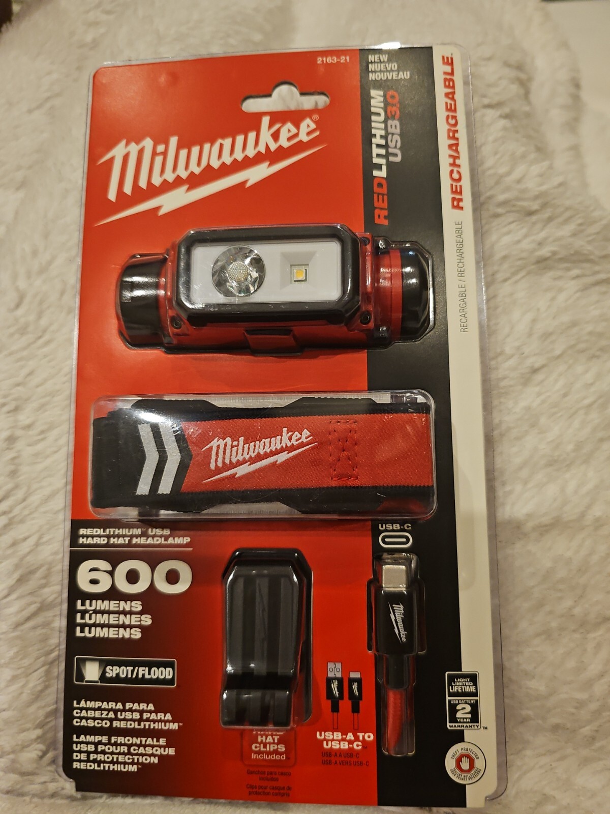 Milwaukee 2163-21 600 Lumens Rechargeable LED REDLITHIUM USB Hard Hat ...
