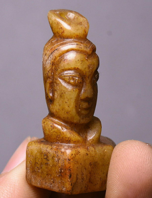 4CM Old Chinese Hetian Jade Dynasty Palace soldier People Head Statue ...