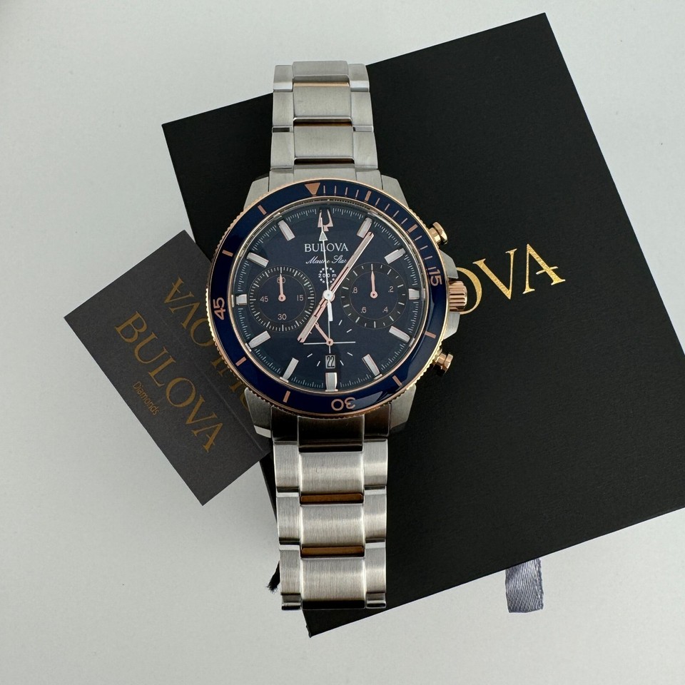 Bulova Marine Star 98B301 Chronograph Blue Dial Stainless Steel Mens ...
