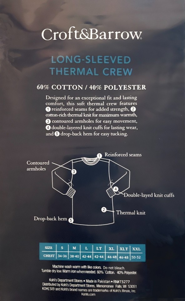 New Croft & Barrow Men's Big & Tall Base Layer Long-Sleeve Thermal Crew ...