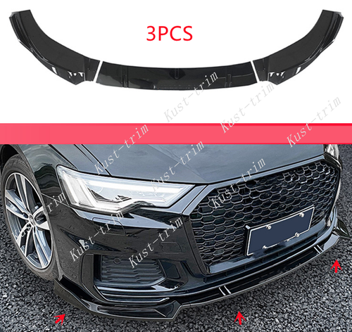ABS black Front Bumper Lip Body Spoiler trim 3PCS For Audi A6 C8 2019 ...
