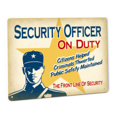 Security Officer On Duty Sign Male Guard w/ Hat Badge Private Police ...