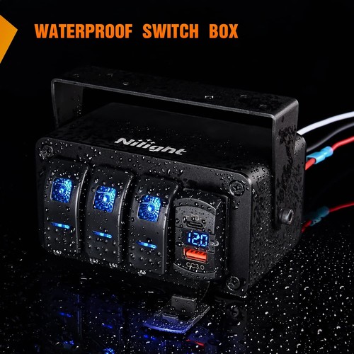 Nilight 3 Gang Rocker Switch Panel Blue Backlit with PD Type C and USB ...