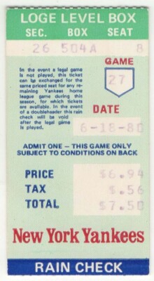 1980 NEW YORK YANKEES vs ANGELS ticket stub RON GUIDRY complete game ...
