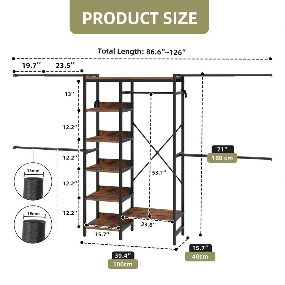 Adjustable Heavy-Duty Clothes Rack Walk-In Closet Organizer for 7 to 10 ...