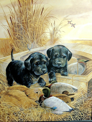 BLACK LAB DOG PICTURE BLACK LAB PUPPIES DUCK DECOY RUANE MANNING FRAMED ...